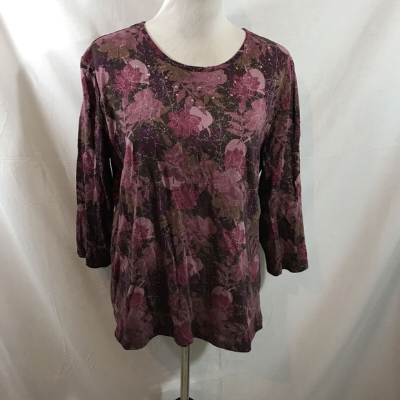 jason maxwell | Tops | Jason Maxwell Purple Floral 34 Sleeve Top Womens ...